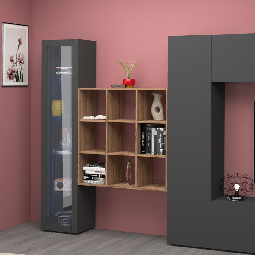 Libreria moderna a parete 9 ripiani in legno 90x90x25cm Roderik L ...