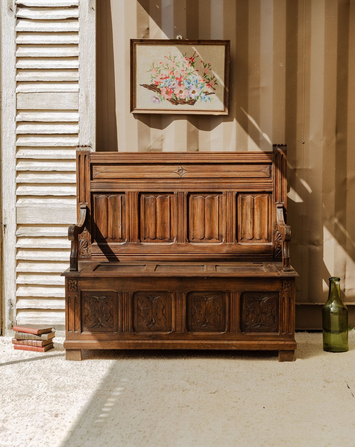 Banc coffre d'église en bois Antoine N°414 - Bon état | Leroy Merlin