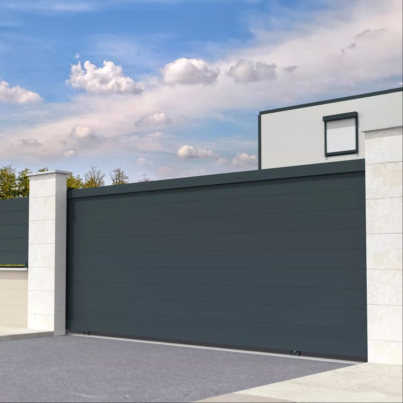 Portail coulissant plein motorisé en kit (Ral7016 - Gris Anthracite ...