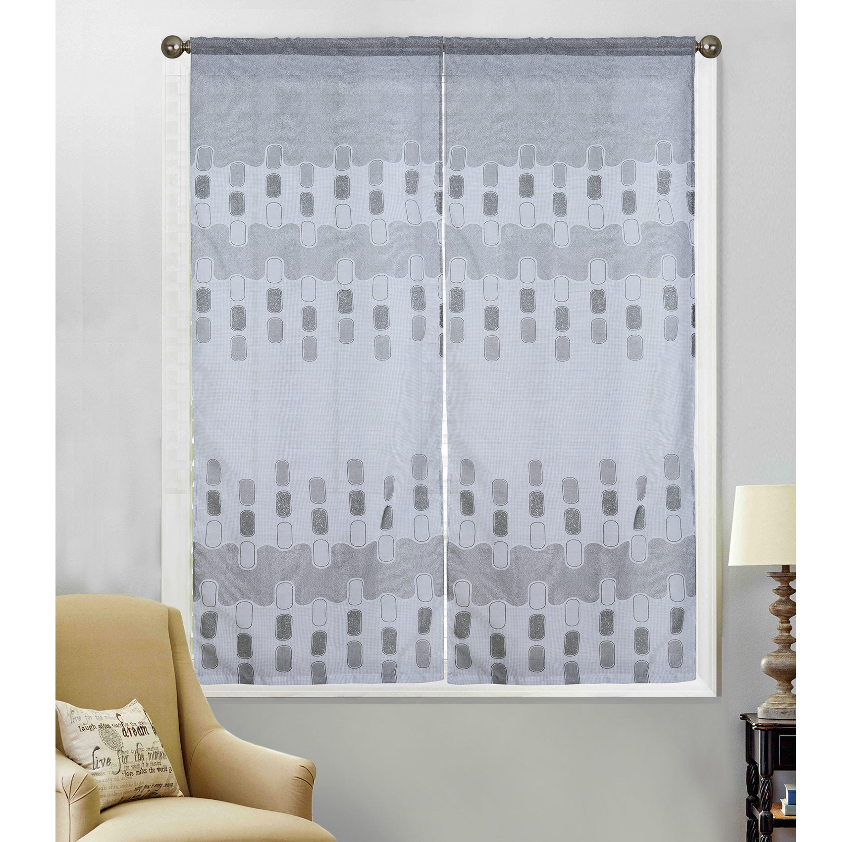 Paire de vitrages au style géométrique - Gris - 60 x 120 cm - Polyester ...