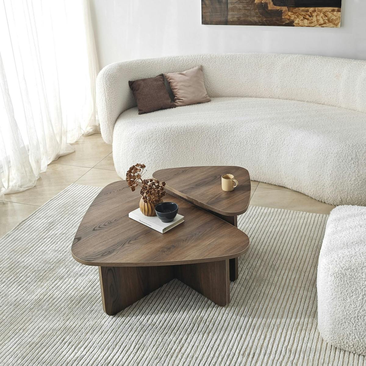 Table basse effet noyer, triangle organique (x2) MARFA | Leroy Merlin