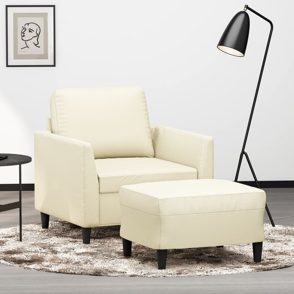 Sillón con taburete cuero sintético color crema 60 cm | Leroy Merlin