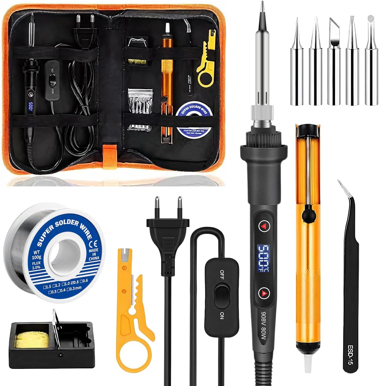 Kit Fer à Souder 80W, Température Réglable 180-500°C, Électronique de ...