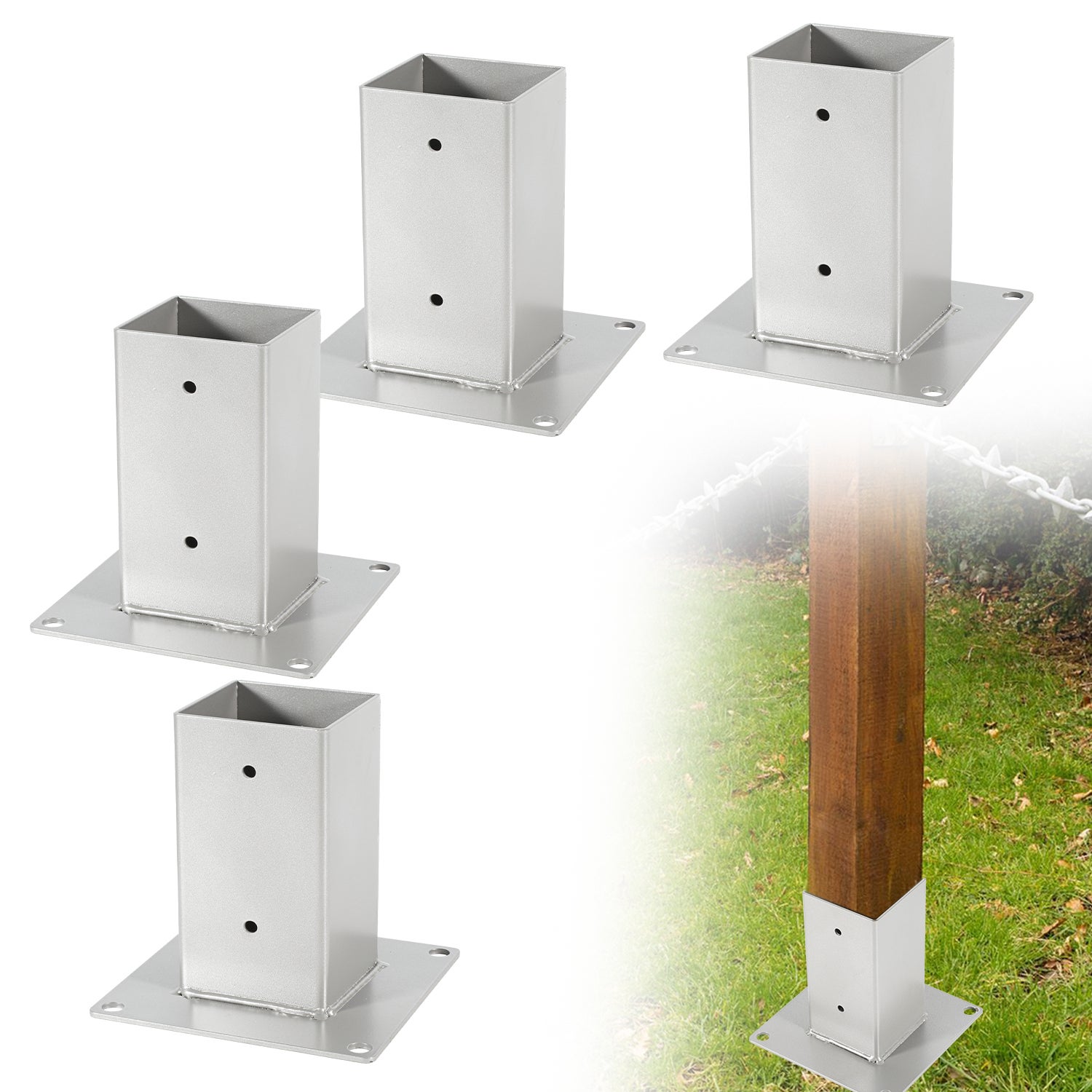 4x Pie de poste cuadrado Anclajes Madera Anclaje cuadrado metálico Base ...