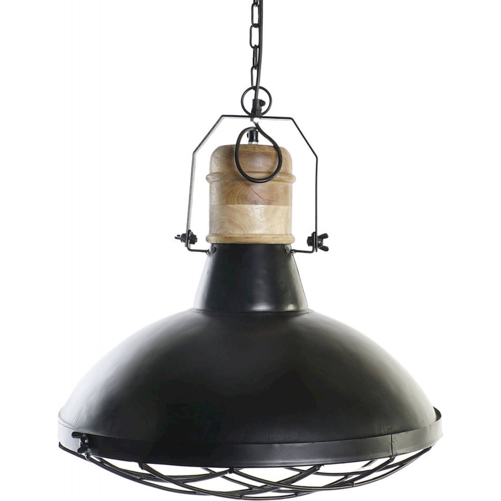 Suspension chic industrielle fer et bois 52 x 52 x 57 cm Noir ébène et ...