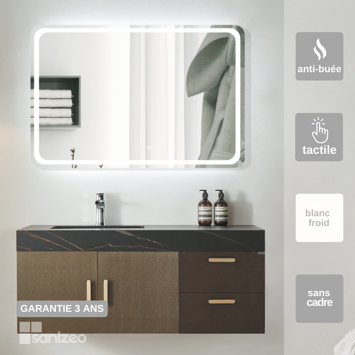 Espejo de baño Led cuadrado - de medida 90 x 80 cm - Iluminado por LED ...