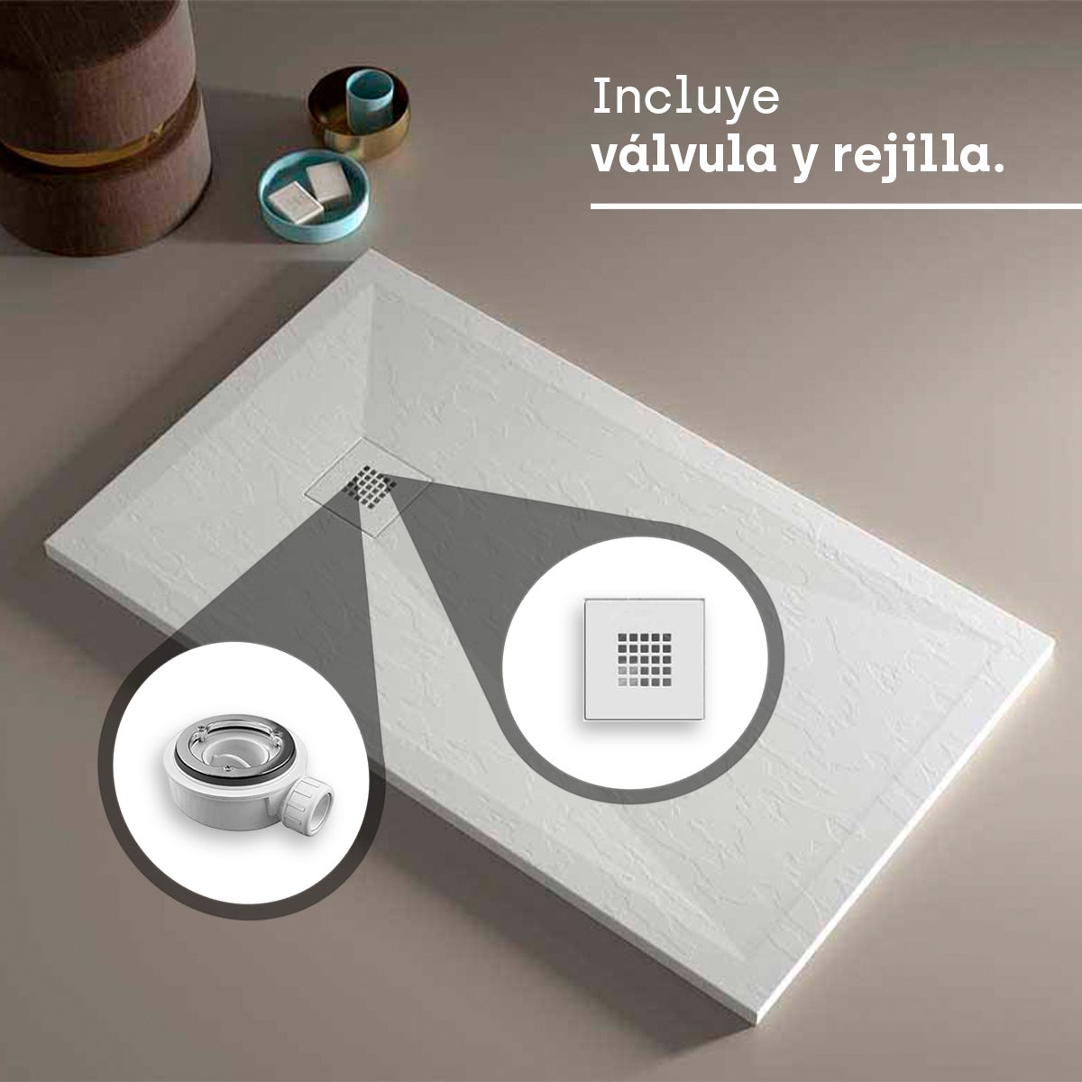 Plato de ducha de Stone Plus Duplach - 90 x 90 x 3 cm - Pizarra - Blanco | Leroy Merlin