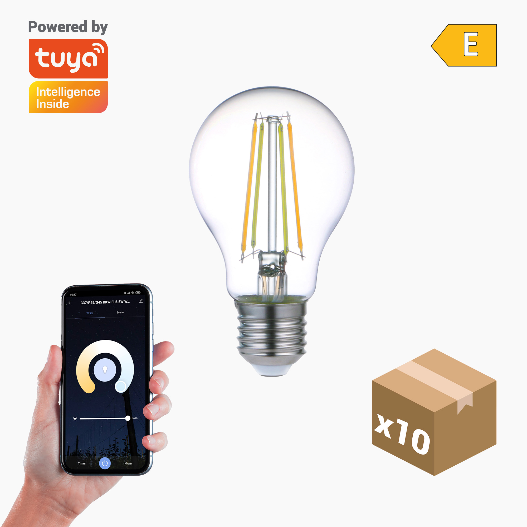 Pack 10X Bombilla Filamento LED Inteligente Smart A60 E27 CCT+DIM 7W 806lm WIFI Compatible con ...