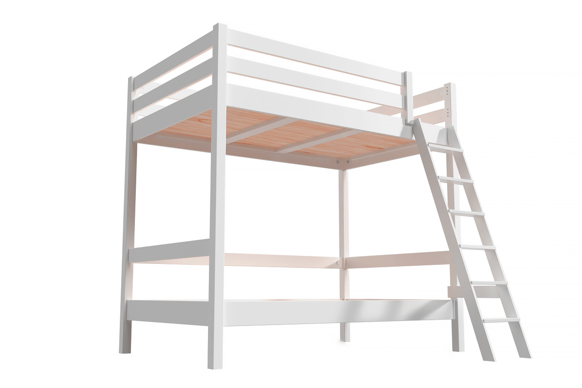 Lit superposé adulte 120x200 double 2 places échelle bois Sylvia, Blanc ...