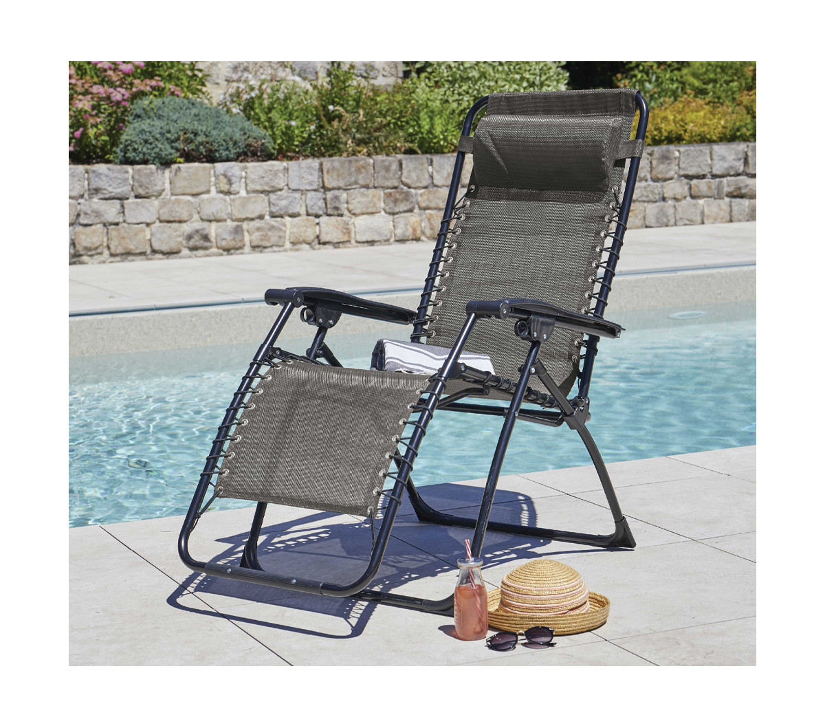 Lot de 2 fauteuils relax en acier - pliant - taupe - PALAVAS | Leroy Merlin