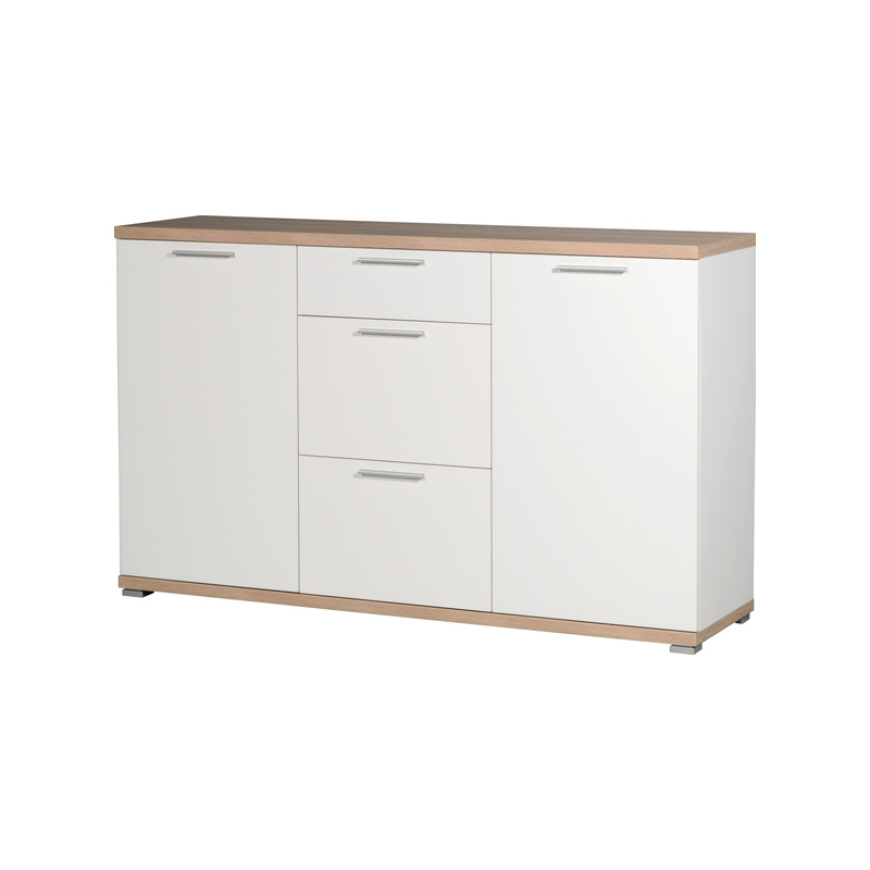 Buffet GW-TOP 144 cm à 2 portes et 3 tiroirs coloris blanc mat et chêne ...