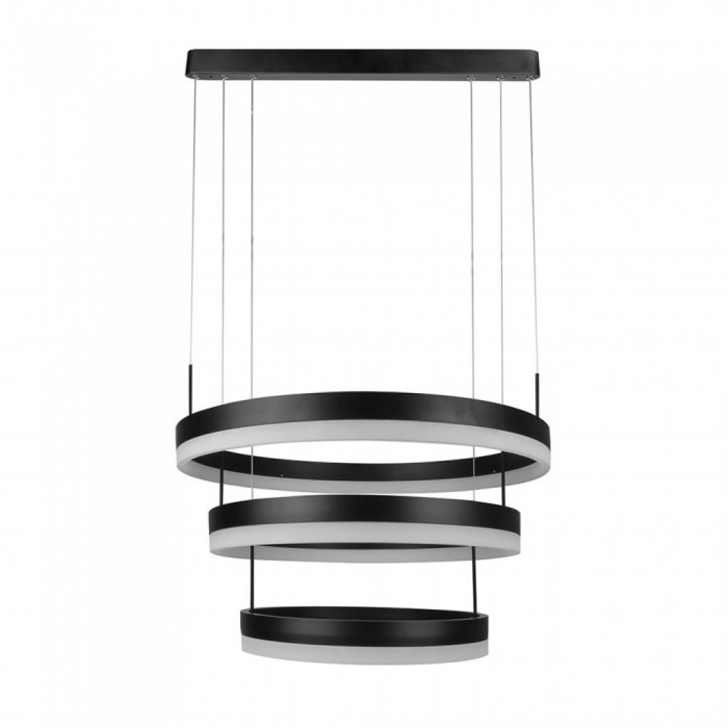 Lustre LED à suspension avec 3 cercles 80W Metal Couleur Noir 3000K ...