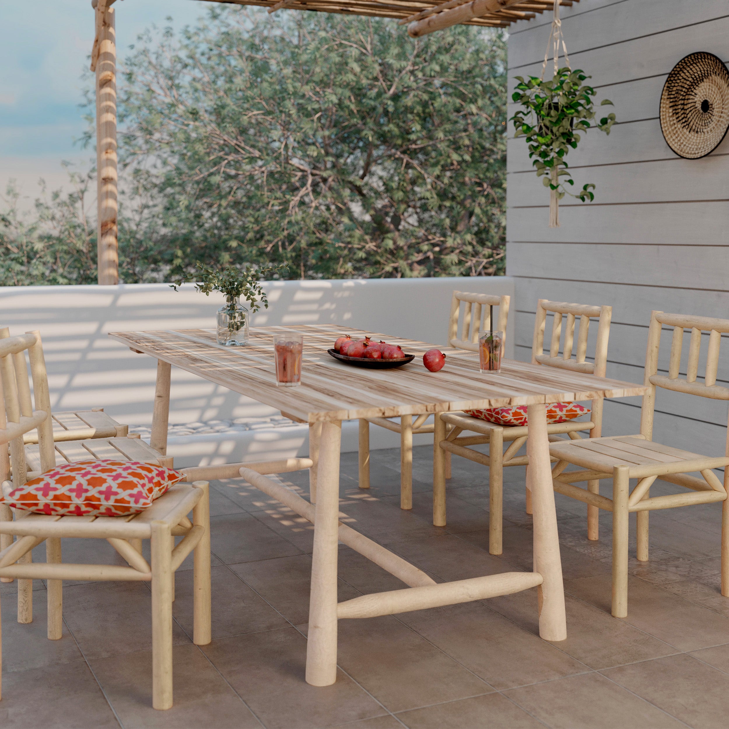 Table de jardin 220 cm en branche de teck - Morillo | Leroy Merlin