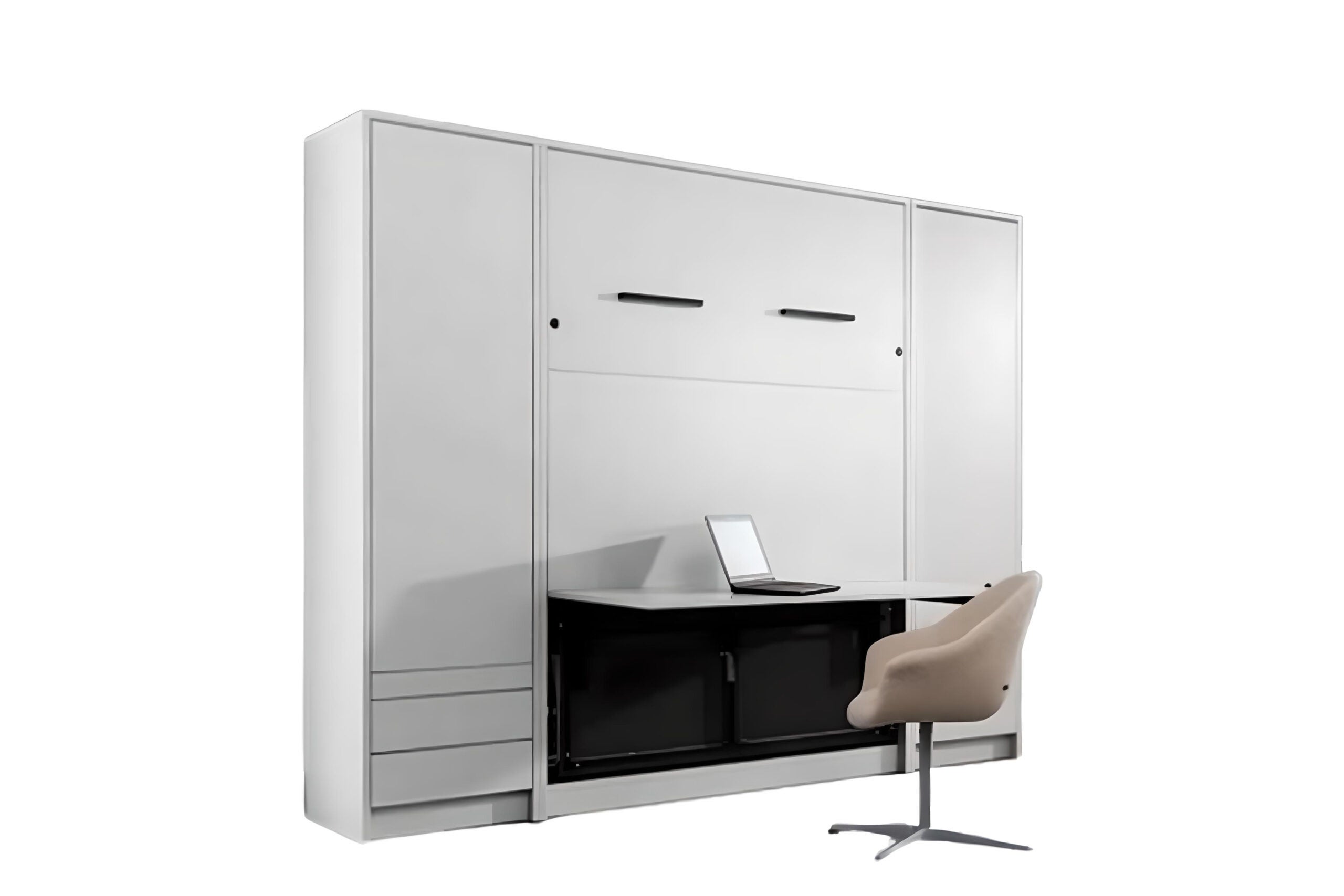 Lit escamotable vertical avec bureau intégré 2 armoires 2 tiroirs et 1 ...