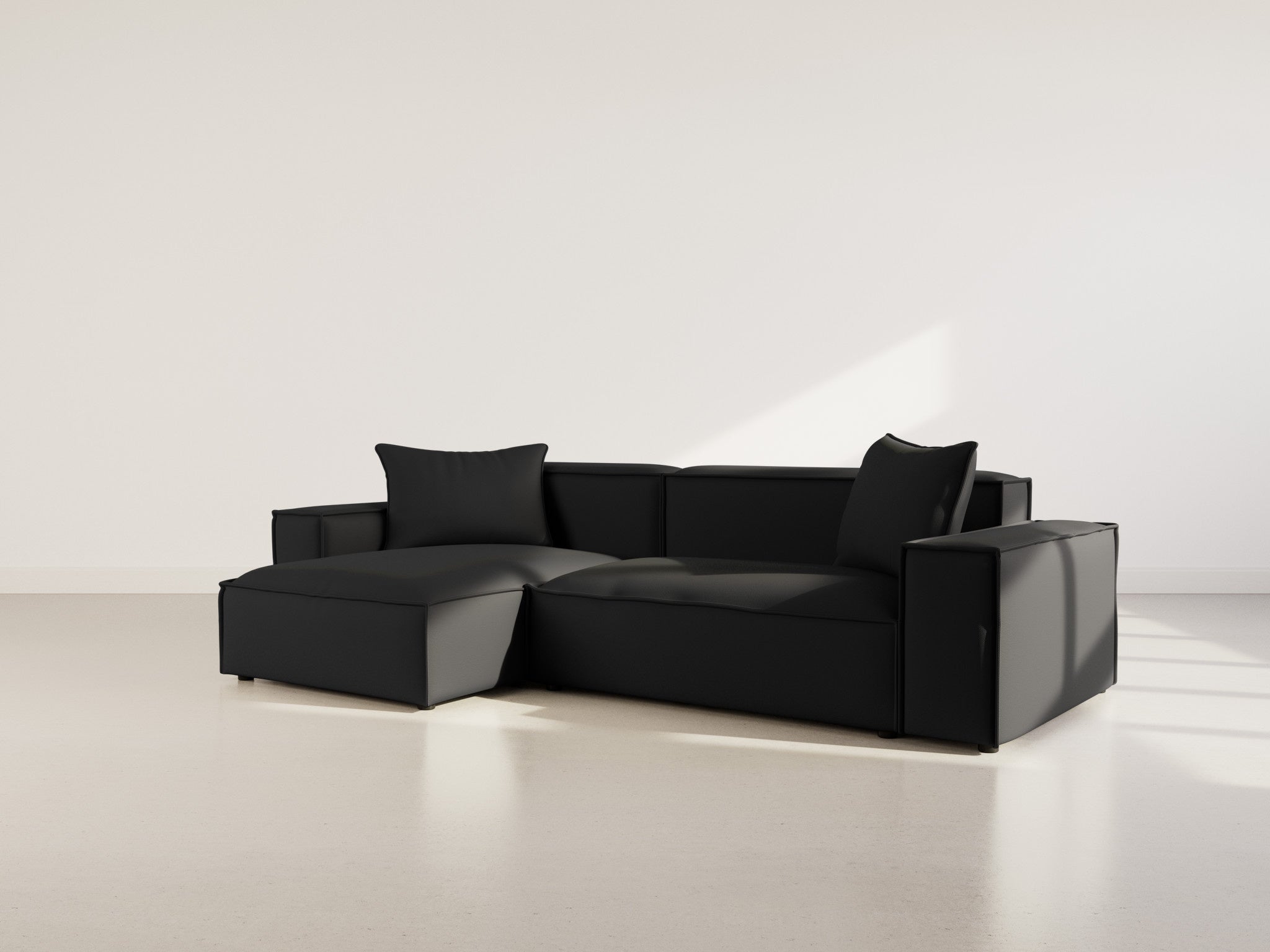 Canapé d'angle réversible 4 places en velours texturé noir - ATLAS ...