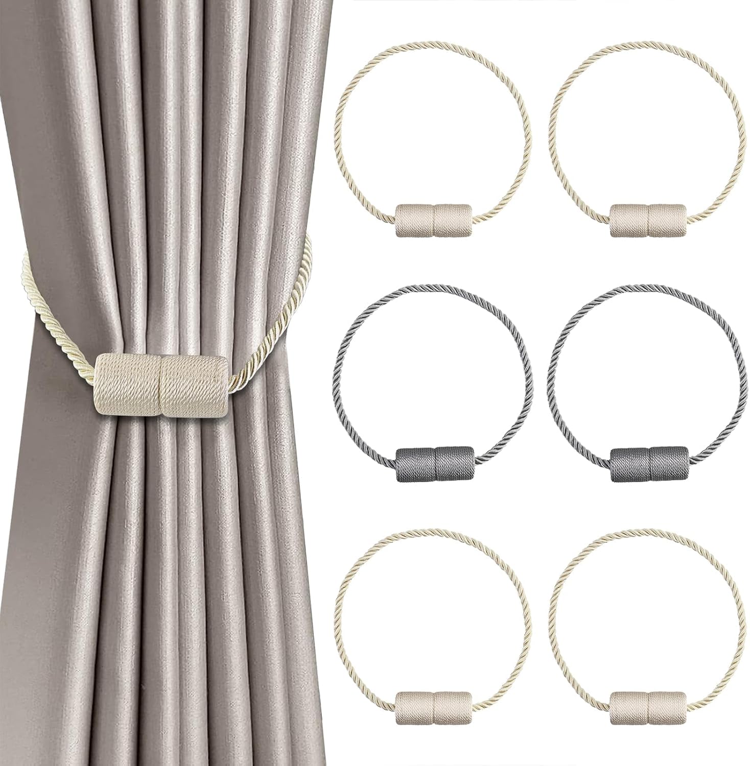 Lot de 6 attaches magnétiques pour rideaux (4 beiges et 2 gris) | Leroy ...