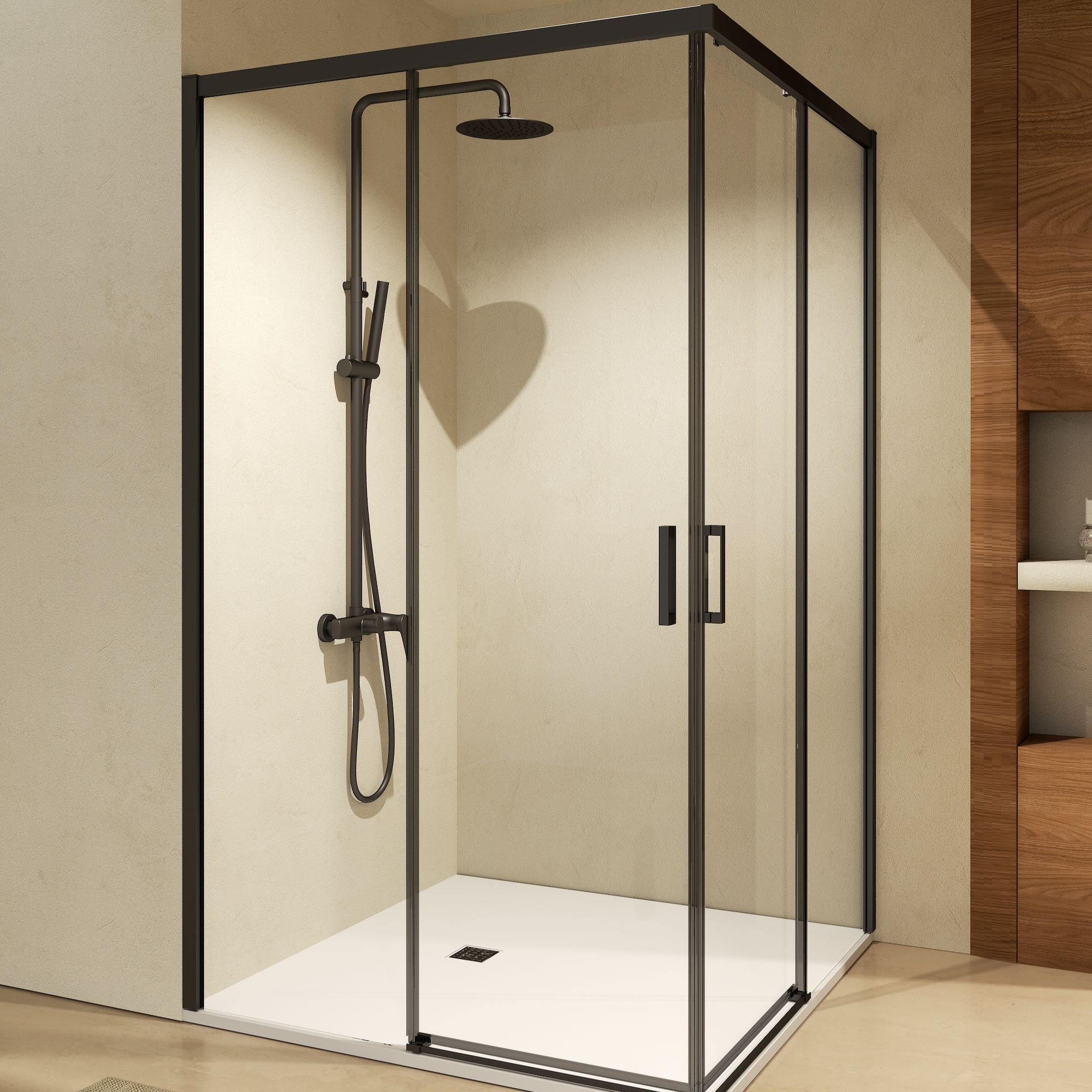 IMEX - Parete doccia nera due porte 2 fisse + 2 scorrevoli 90x115cm ...