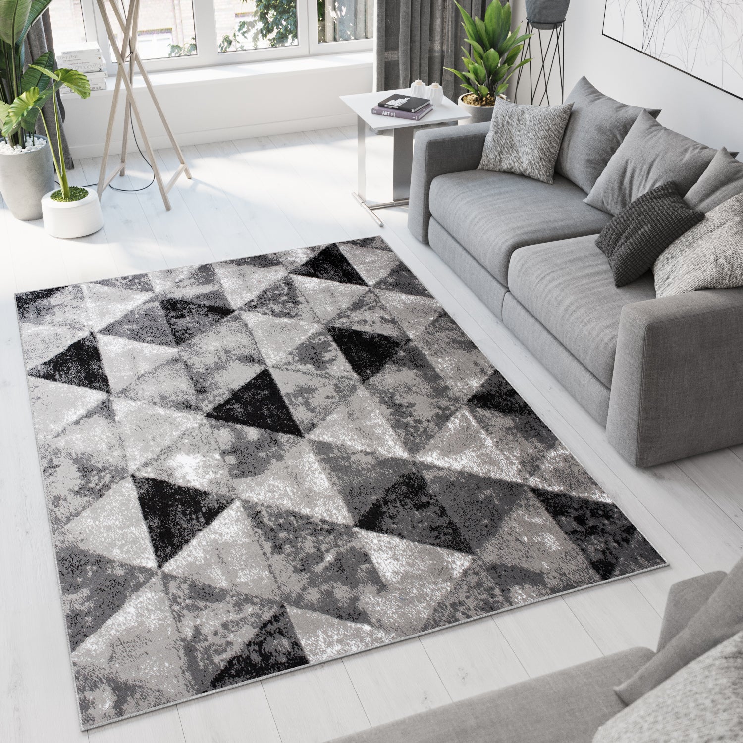 TAPISO Luxury Tapis de Salon Chambre Ado Moderne Gris Noir Géométrique ...