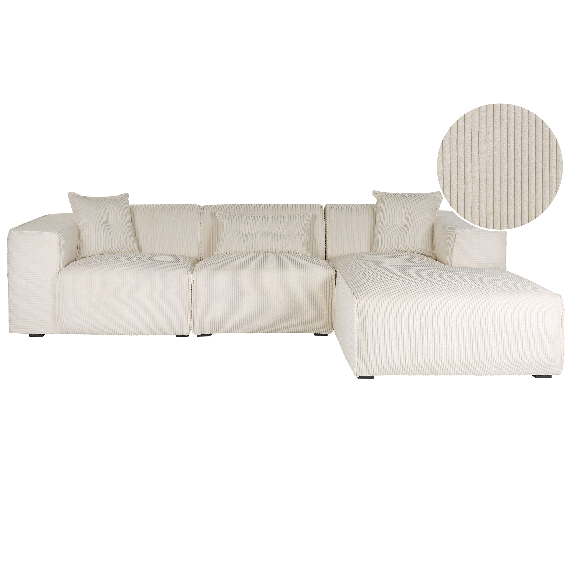 Canapé angle à gauche en velours côtelé blanc cassé 3 places DOLVA ...