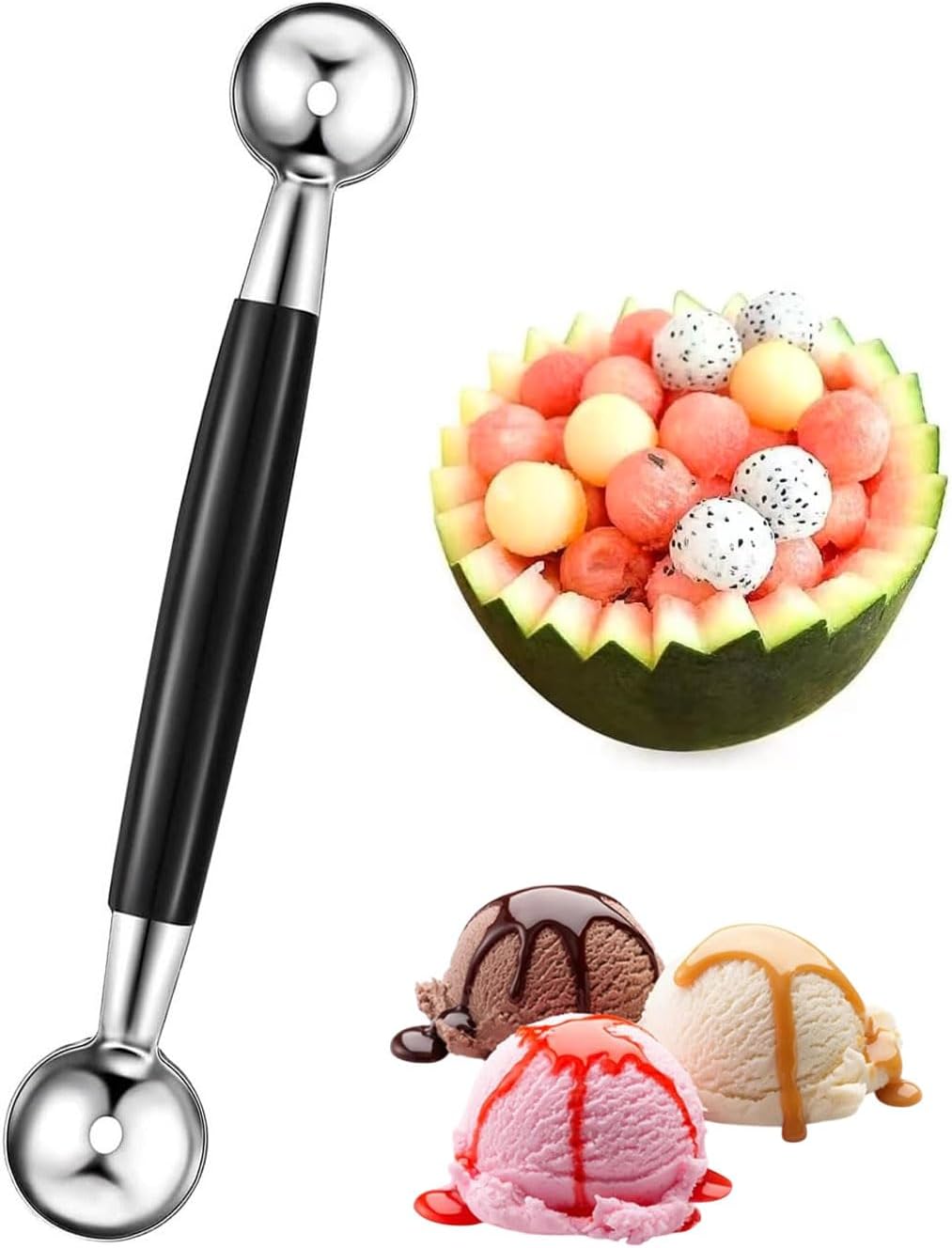 1PCS Paquet de Cuillère À Boule de Melon À Fruits Double Face, 18 cm ...