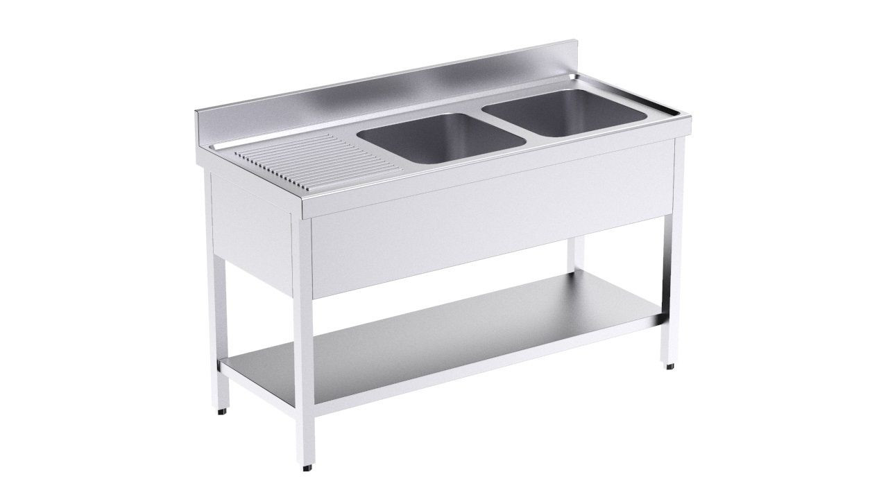Plonge Inox Professionnelle Double avec Etagère et Egouttoir à Gauche Gamme 600 - Distform ...
