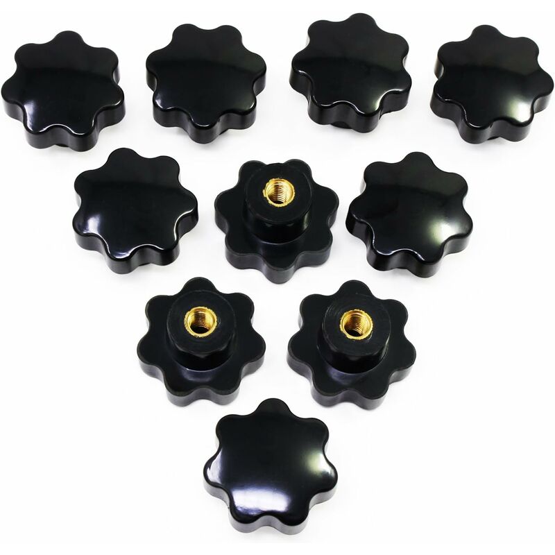 Lot de 20 boutons moletés M8 à filetage femelle, poignées en plastique ...