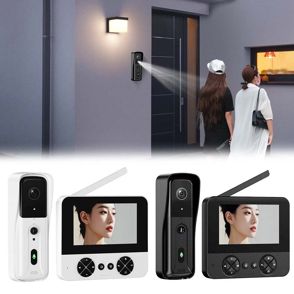 2 Sets Sonnette Vidéo Smart Blanc/Noir 4,3", Vision Nocturne Infrarouge ...