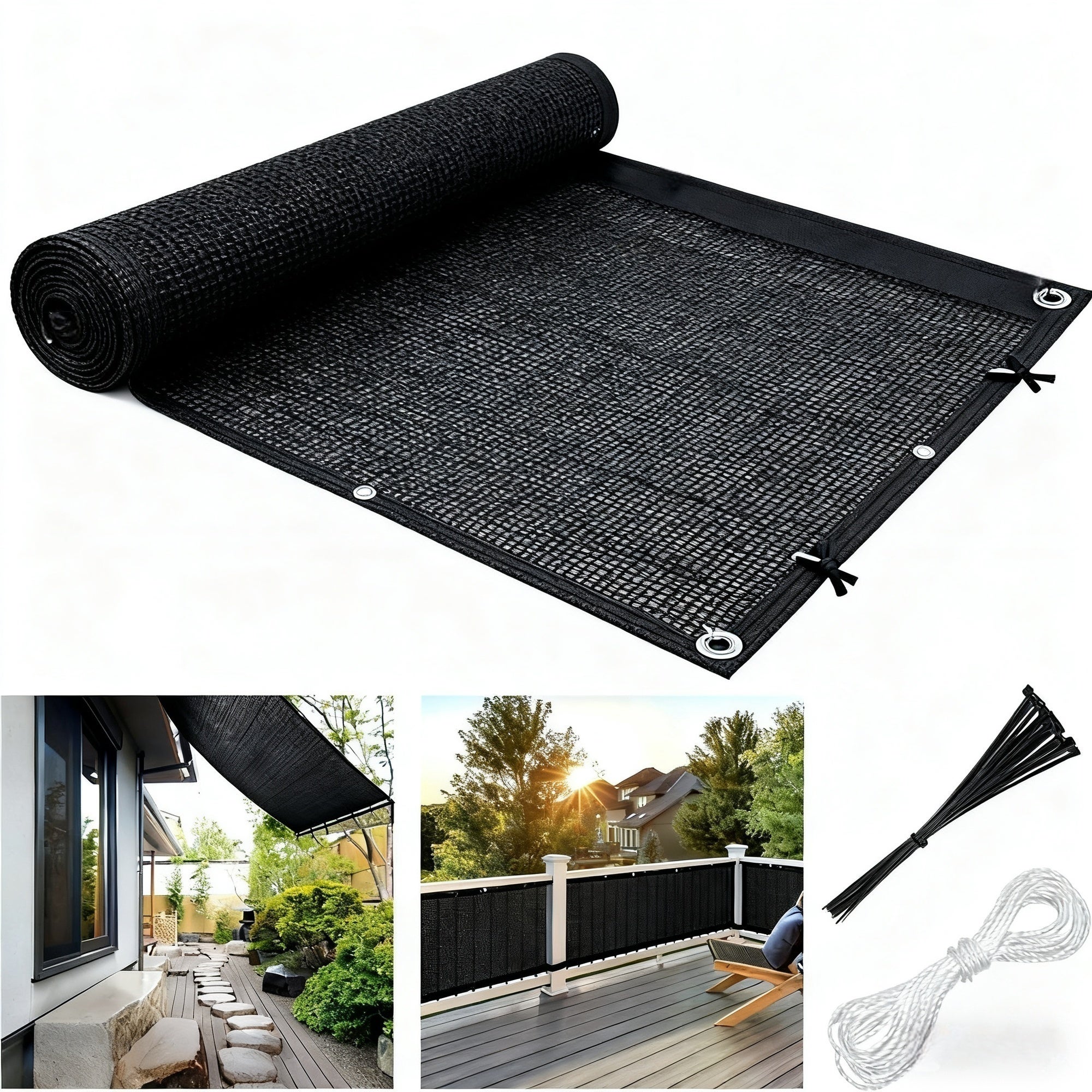 Filet d'intimité et voile d'ombrage pour balcon 0,9 x 5 m, 200 g/m², en ...