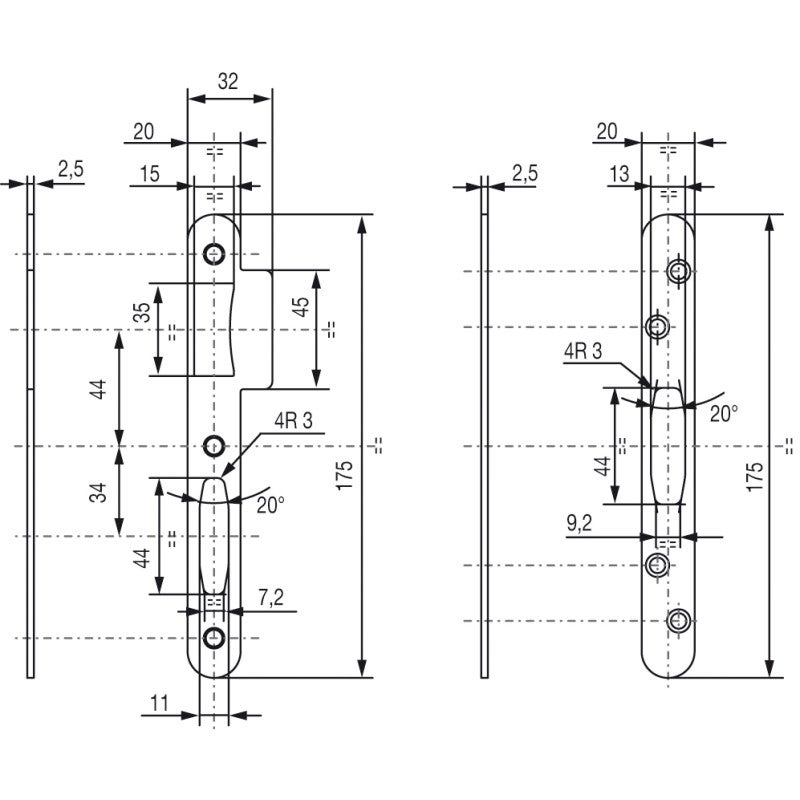 Jeu de gâches plates pour serrure Trilock Série 5000 bout rond VACHETTE ...