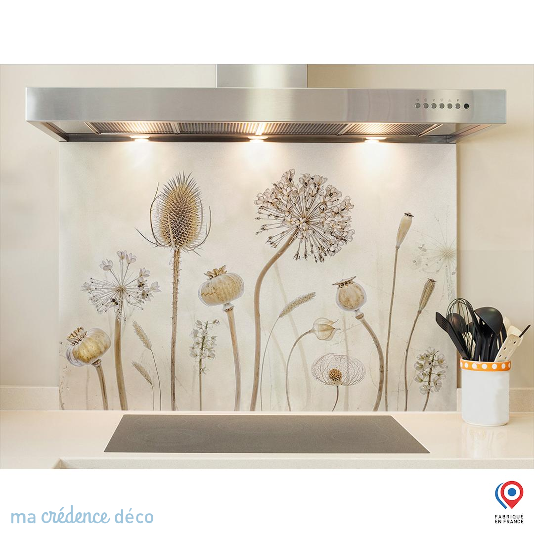 Crédence cuisine fond de hotte fleurs et pissenlits 3 - Verre trempé ...