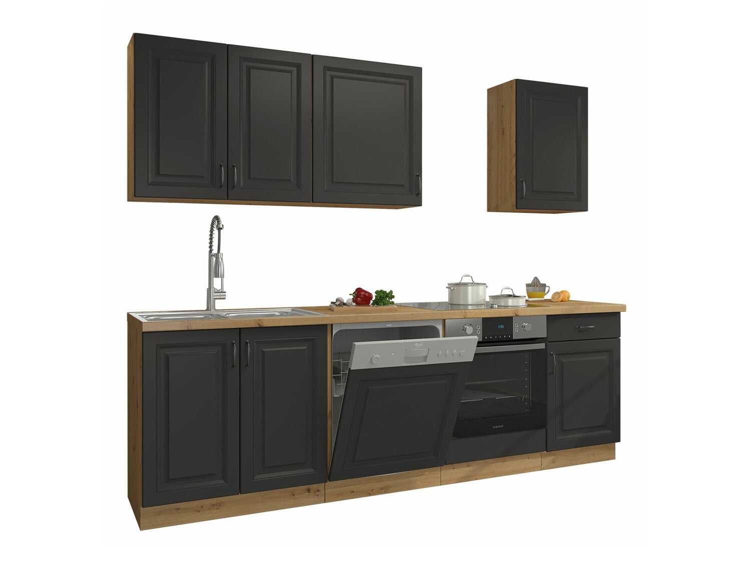 Ensemble de cuisine modulaire Retro Grey 150, 250x52cm, MDF, Stratifié ...