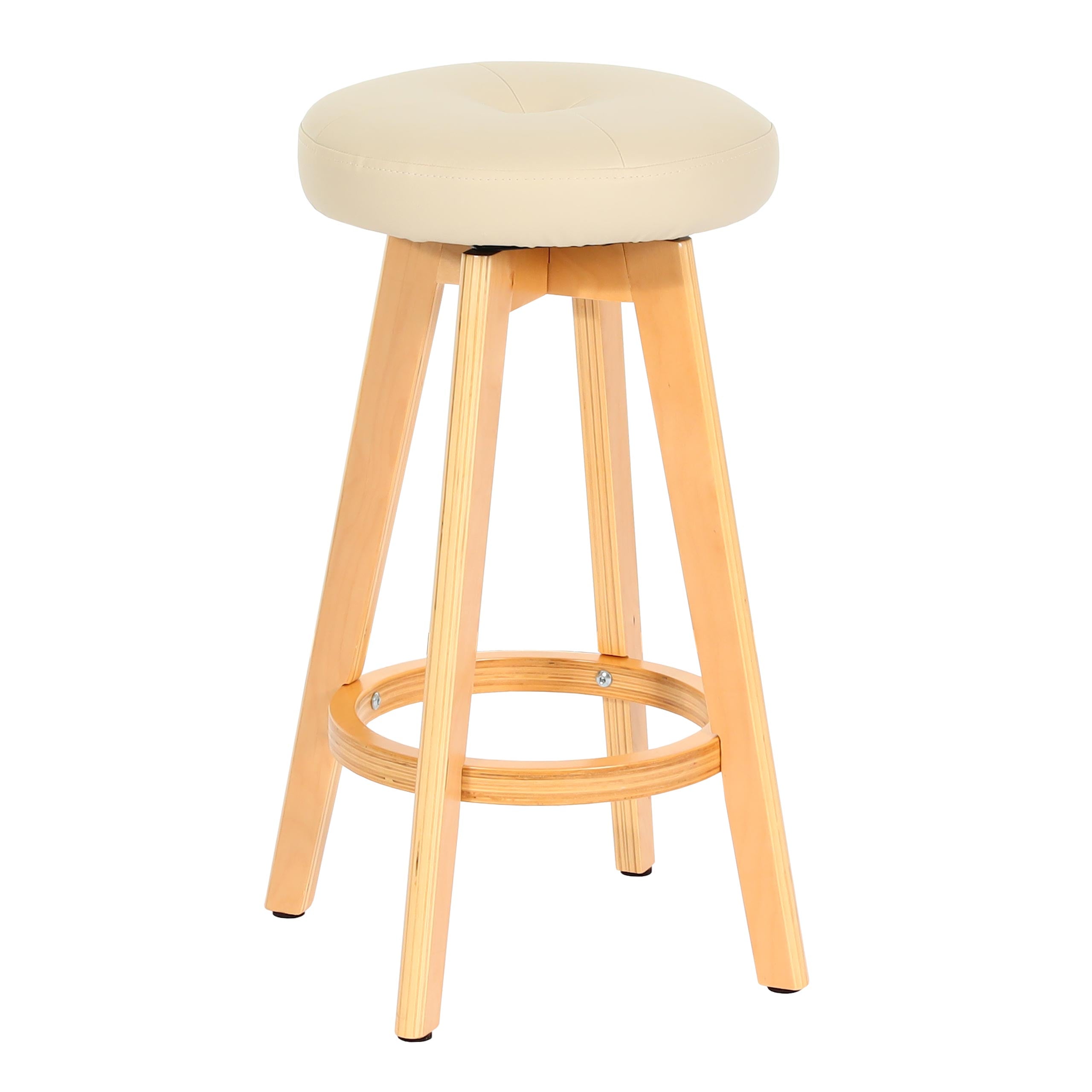 Tabouret de bar x1 pivotant 360° en PVC crème pieds en bois clair 04 ...