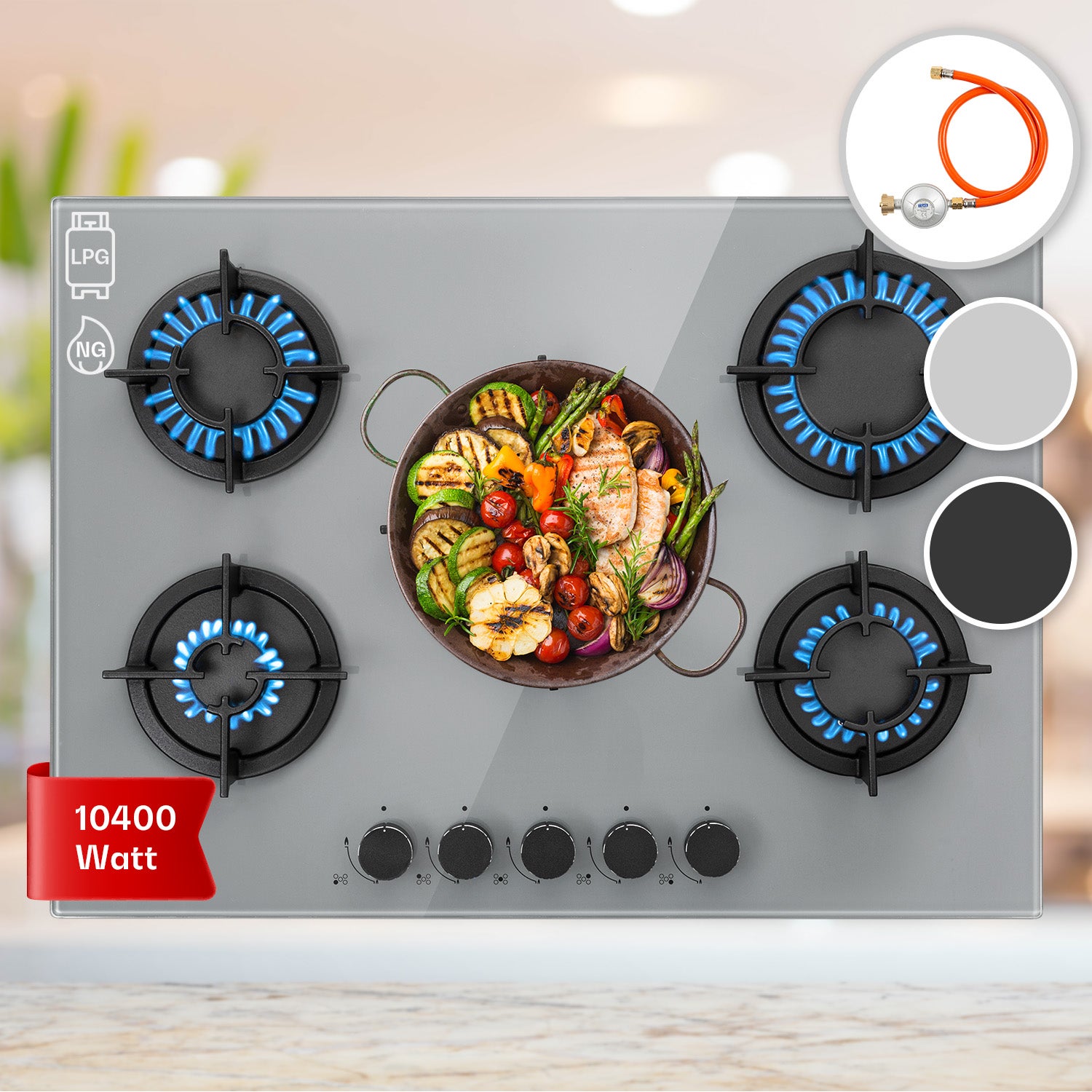 Table de cuisson gaz Klarstein Firetale 5 feux 70 cm Brûleur en ...