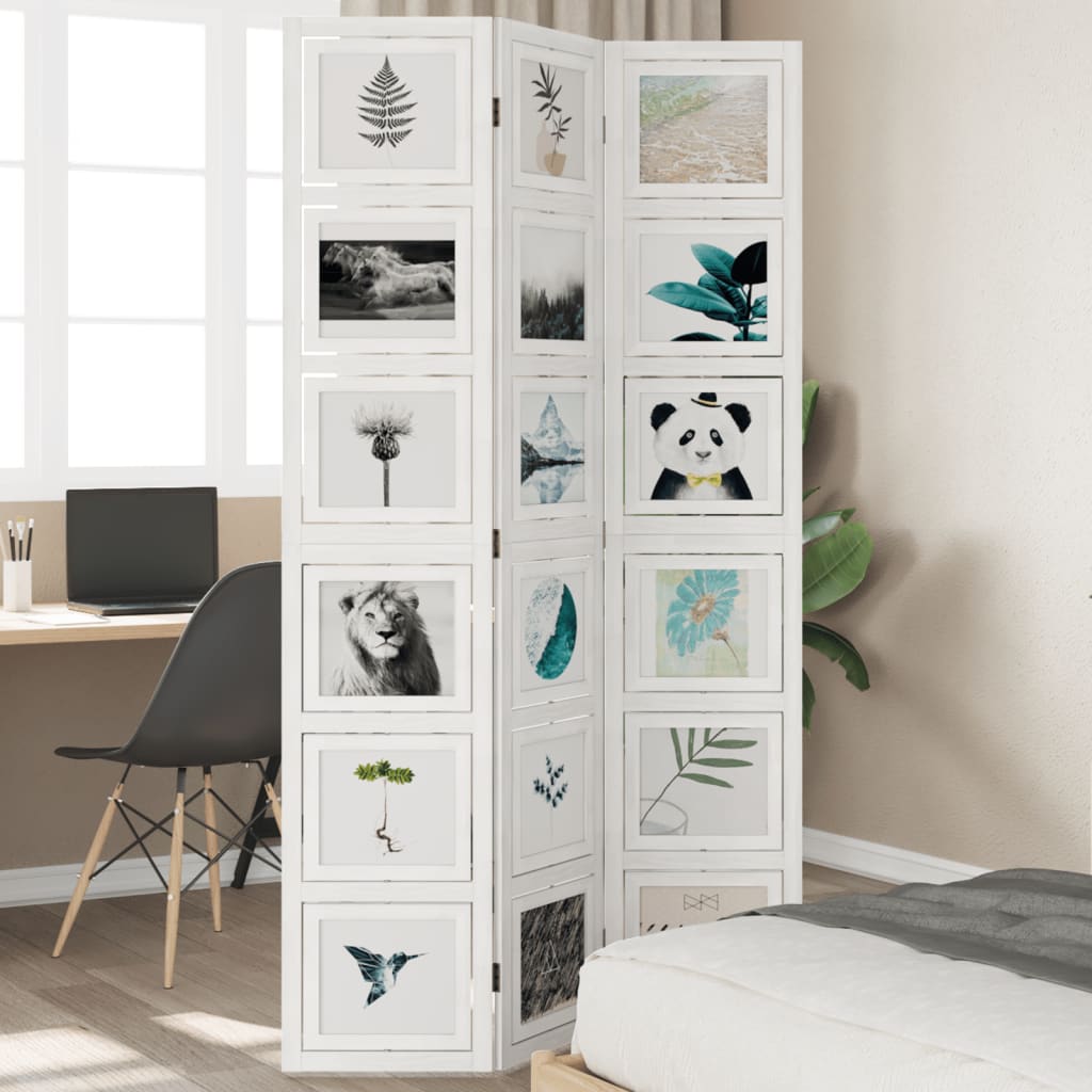 VidaXL Biombo separador de 3 paneles madera maciza Paulownia blanco ...