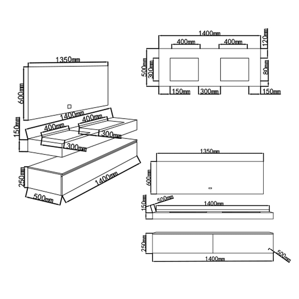 Meuble salle de bain double vasque grise ROSA 140 cm + miroir | Leroy ...
