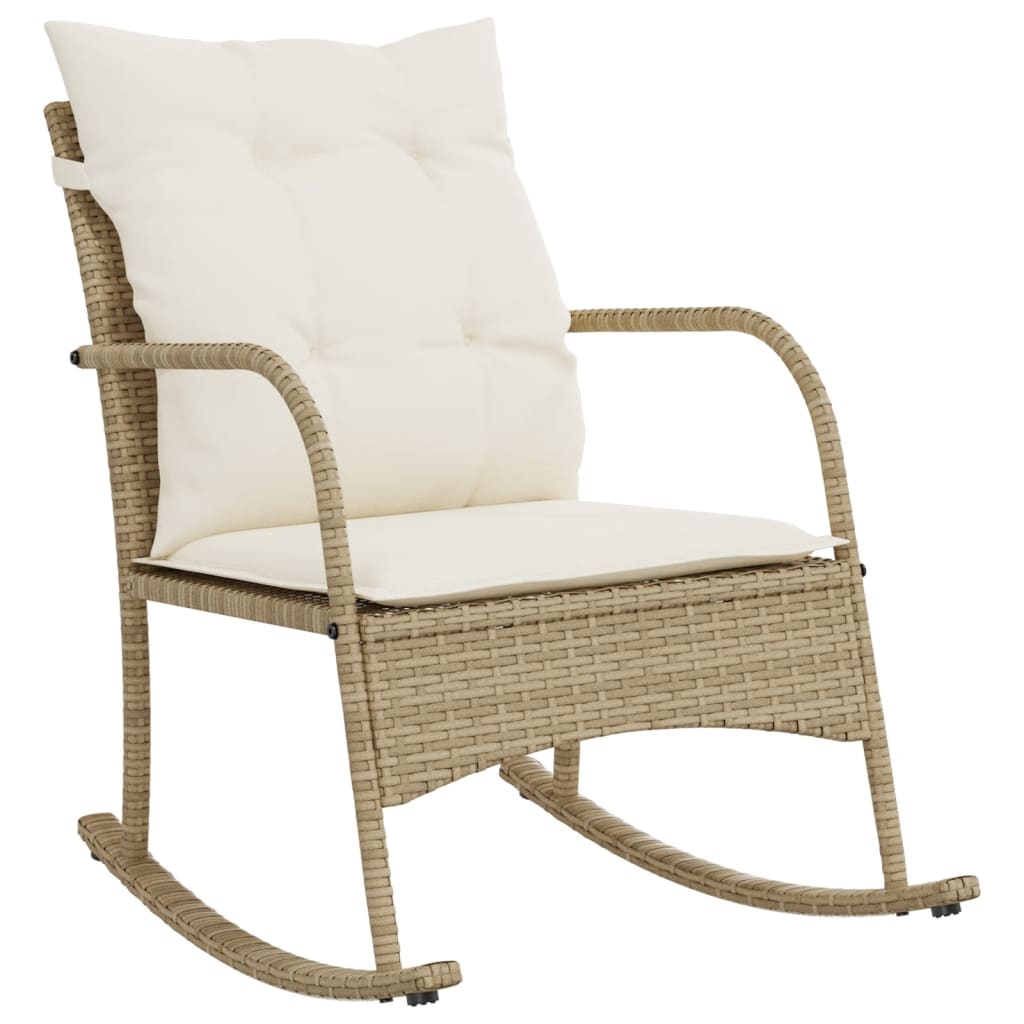 Rocking chair de jardin avec coussins en rotin synthétique beige ...