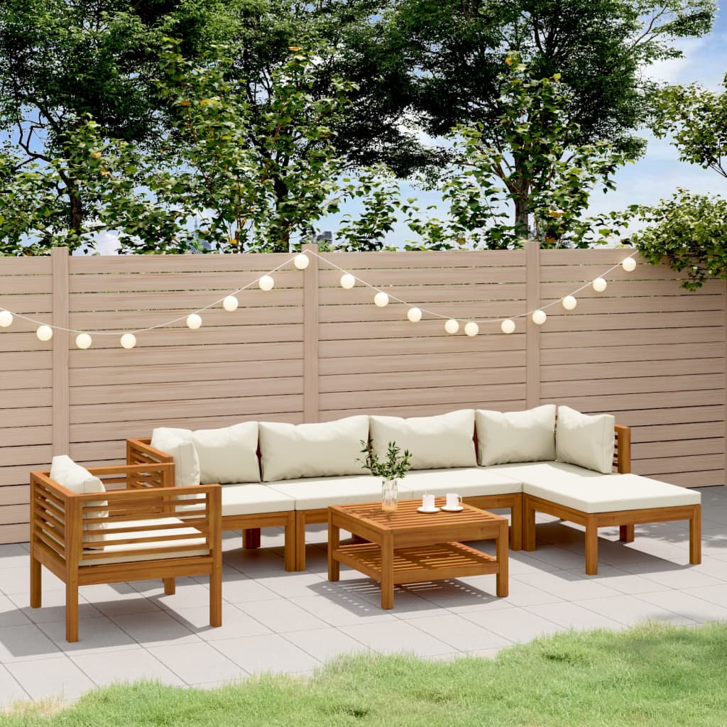 Conjunto de jardín vidaXL de 7 piezas con cojín color crema de madera ...
