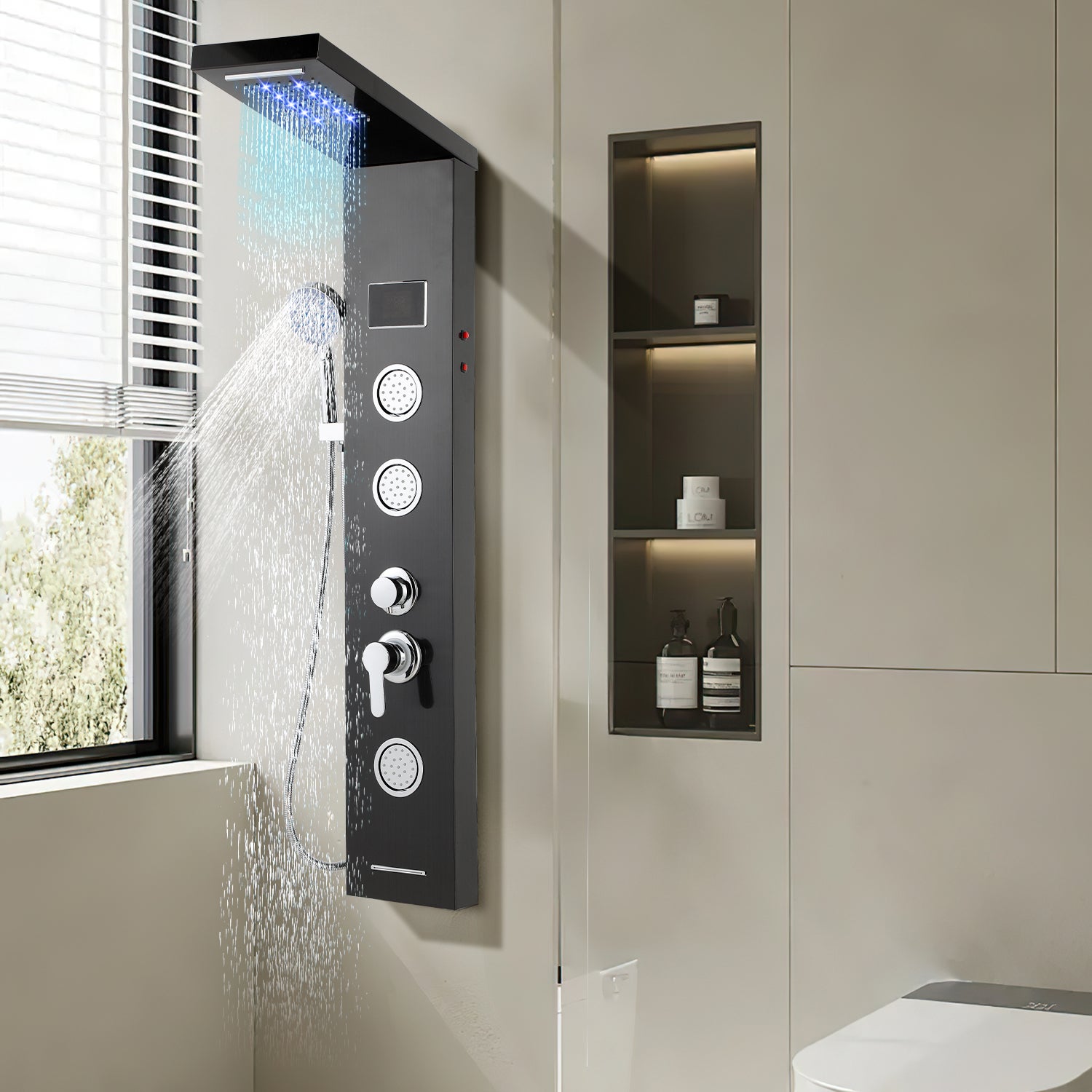 Panel de Columna de Ducha Hidromasaje LED Acero Inoxidable 5 funciones ...