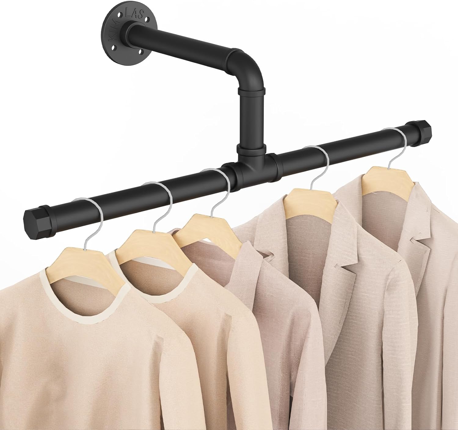 Barra de ropa de pared Yawinhe (51 cm), perchero industrial extraíble ...