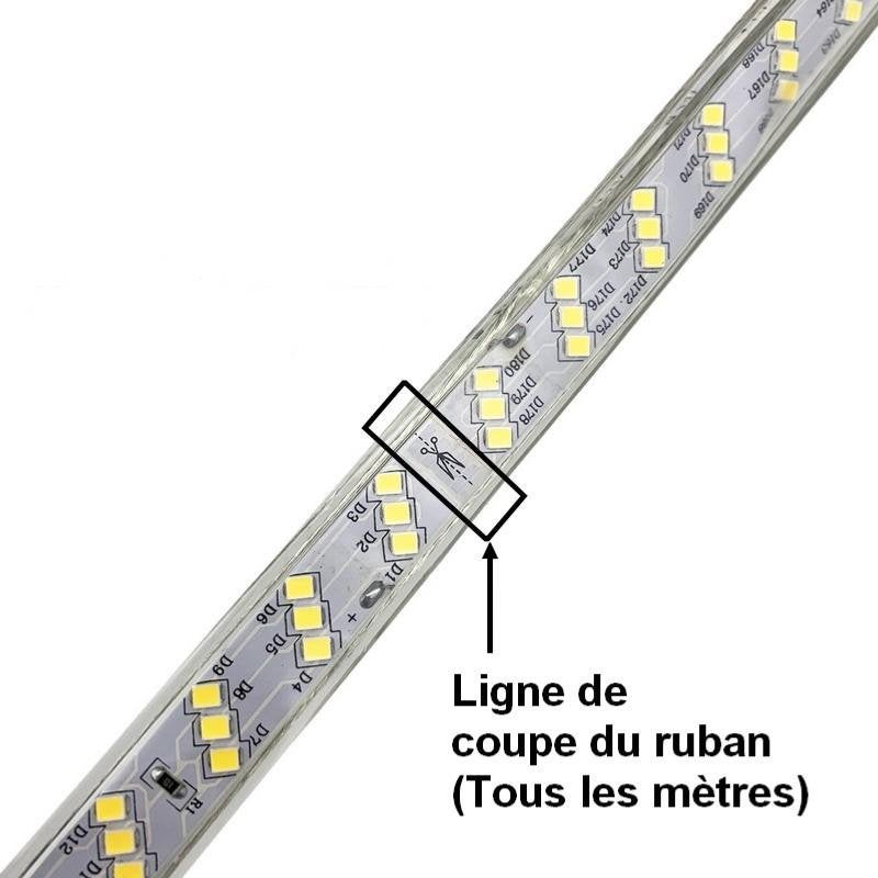 Ruban LED 220V Recoupable 50M IP65 2835 180LED/m Triple Rangée - Blanc ...