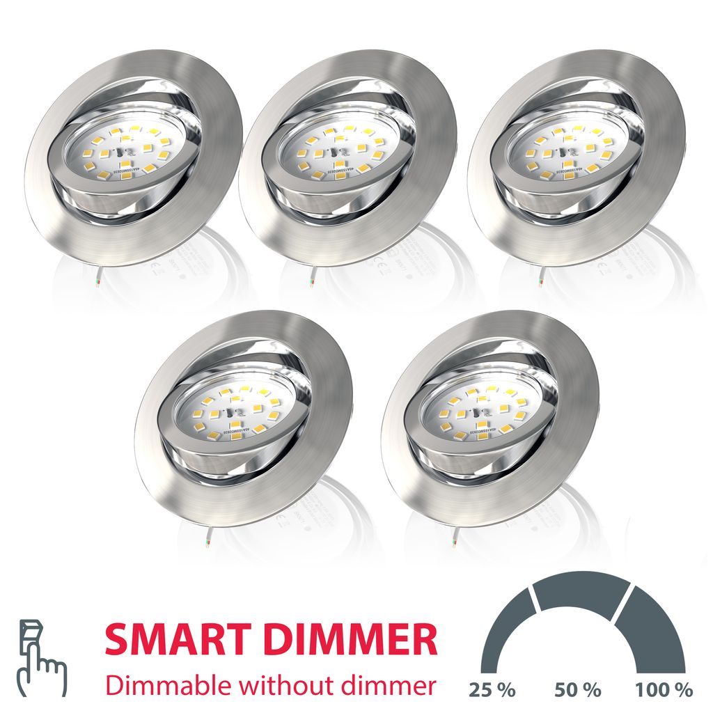 B.K.Licht lot de 5 spots LED encastrables orientables dimmables 5.5W 470Lm ultra plats 30mm ...
