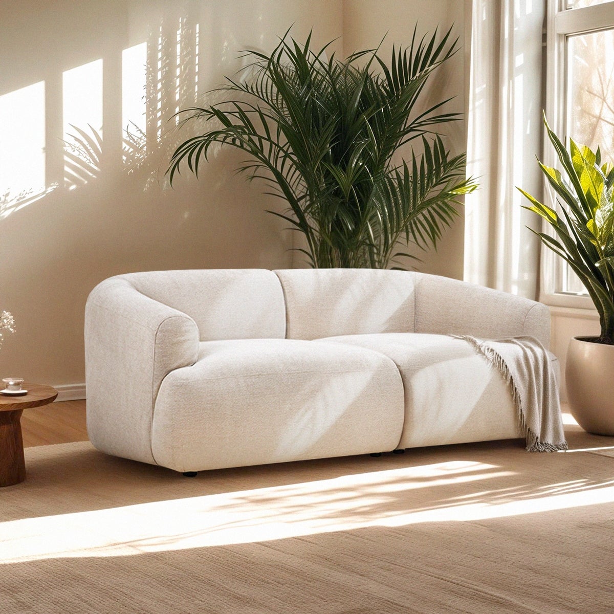 Divano modulare componibile curvo 2 posti in tessuto beige Yuna-2 ...