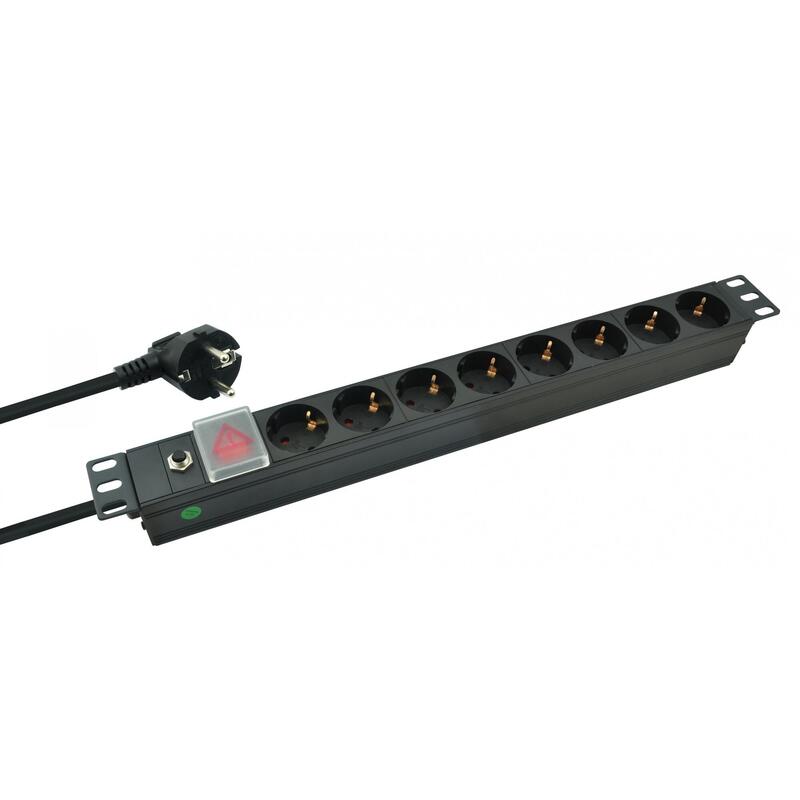 Helos 19" regleta professional, 8 tomas, negro, 2,0m, con interruptor ...