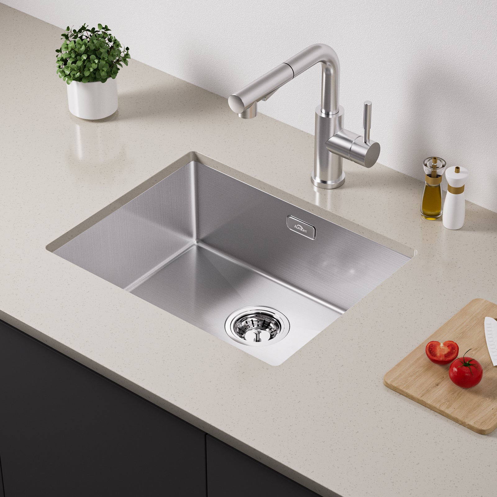 AuraLum Max Evier Cuisine-Evier Cuisine 1 Bac Inox,55*44*19CM- Evier ...