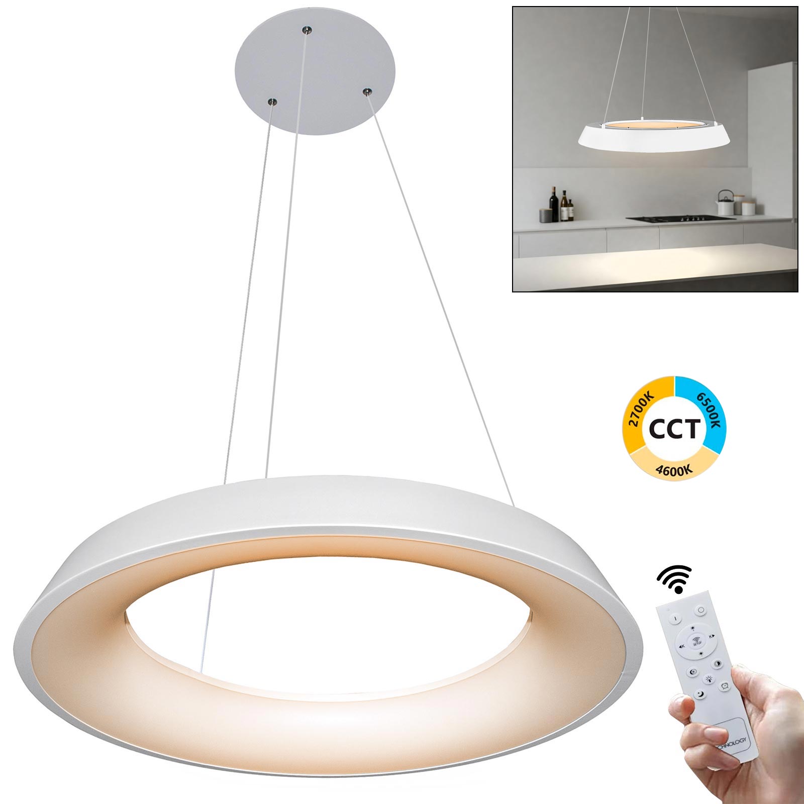 Lustre de plafond cercle lumineux LED 43W CCT pendentif suspension ...