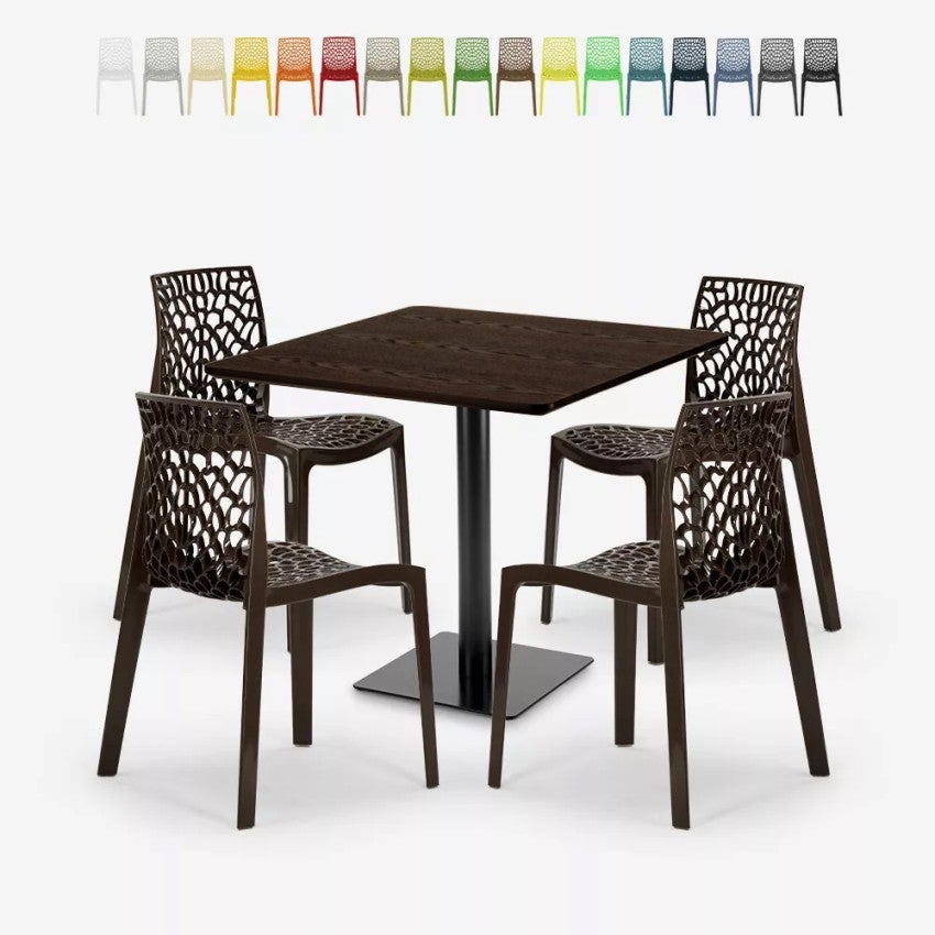 Ensemble Table Bois Métal Horeca 90x90cm 4 Chaises Design Empilables ...