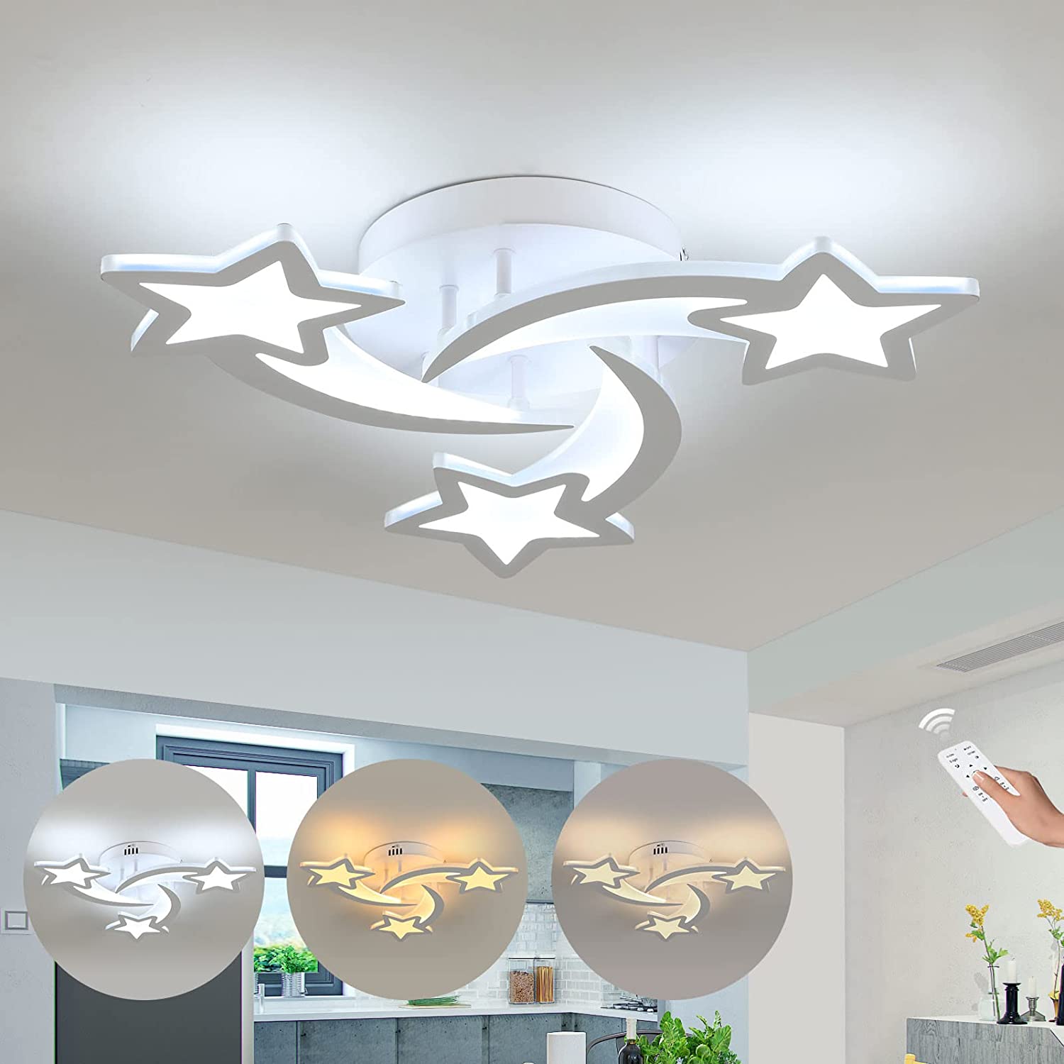 COMELY Plafonnier LED Moderne Design Étoiles avec Télécommande 30W 3375 ...