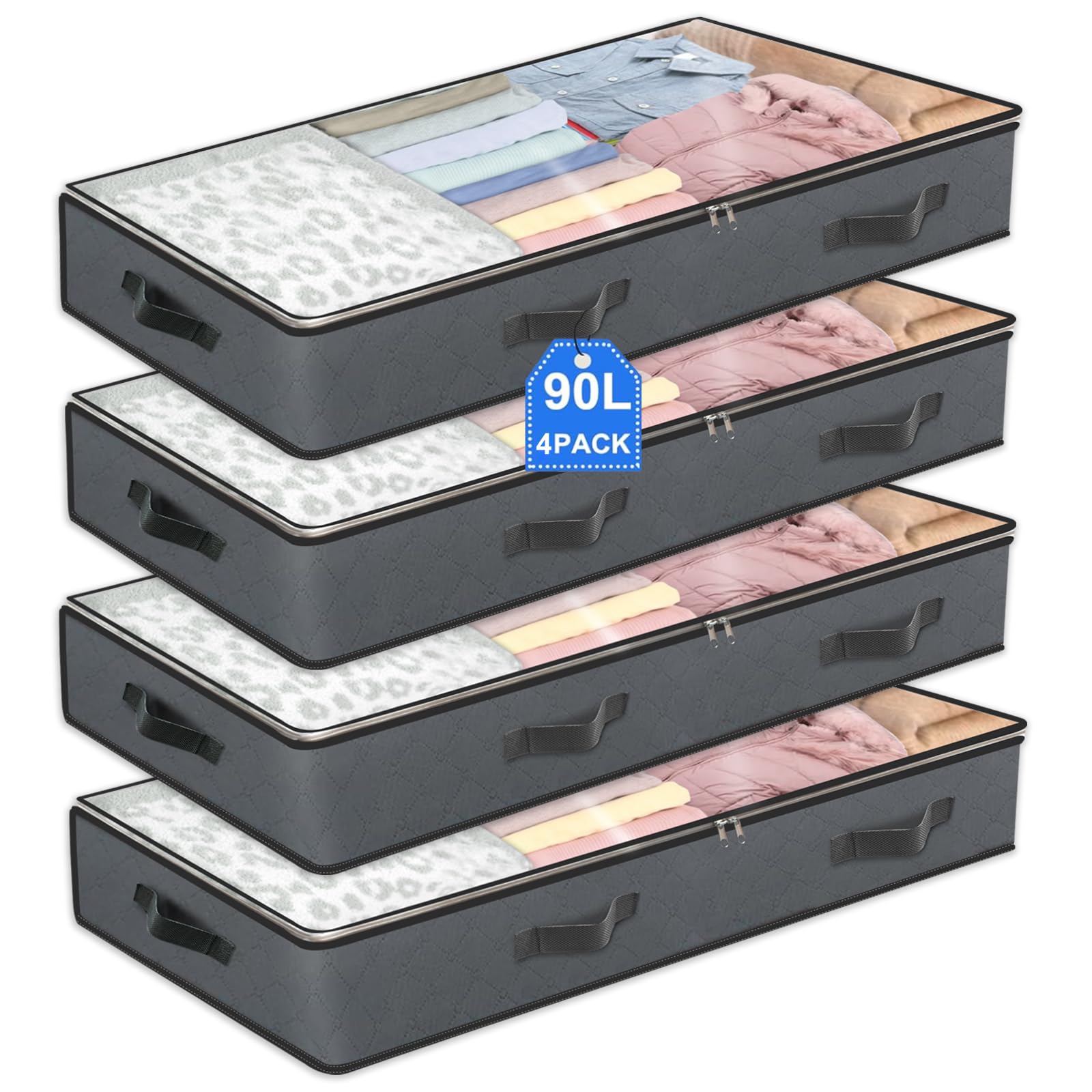 Confezione da 4 contenitori portaoggetti sotto il letto, contenitori ...