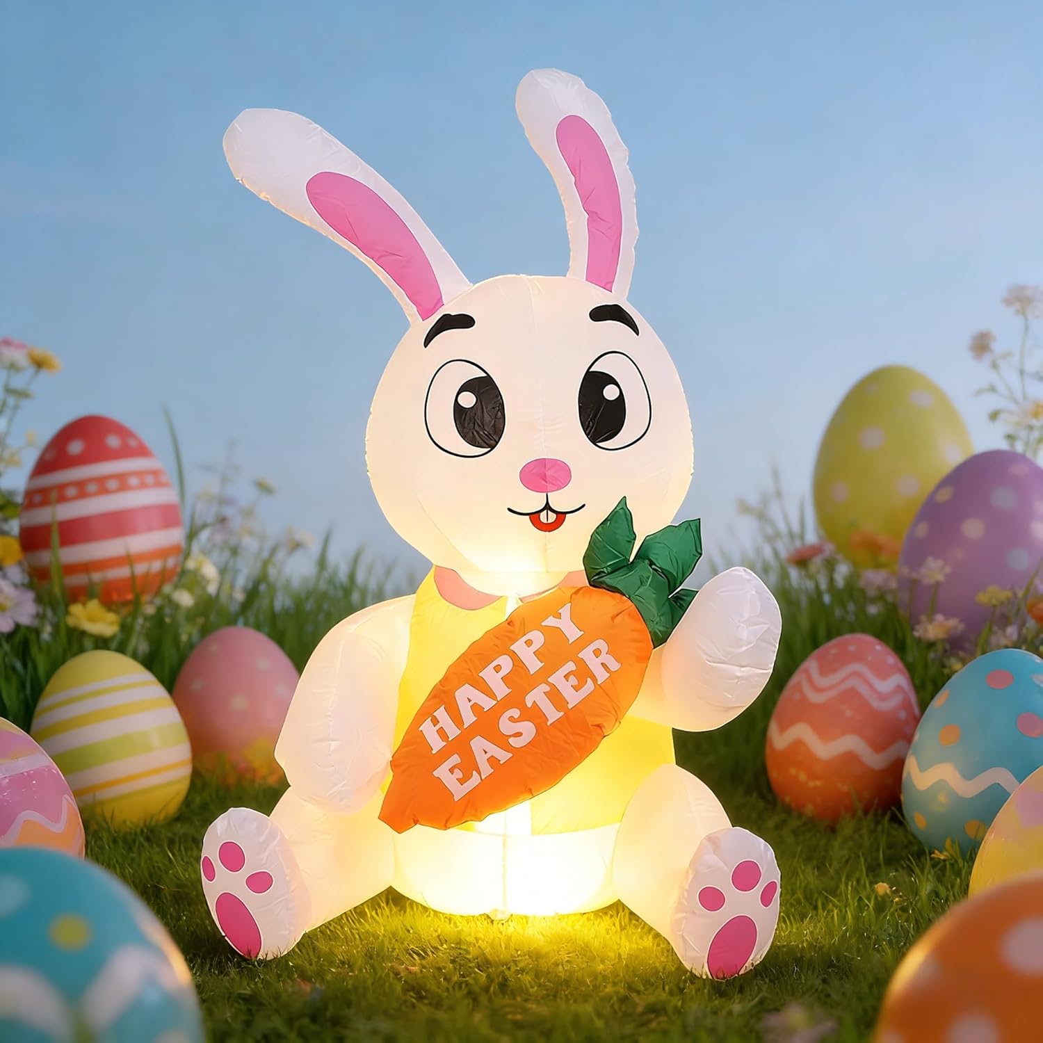 Decoración luminosa de Pascua: Conejito inflable con forma de zanahoria ...