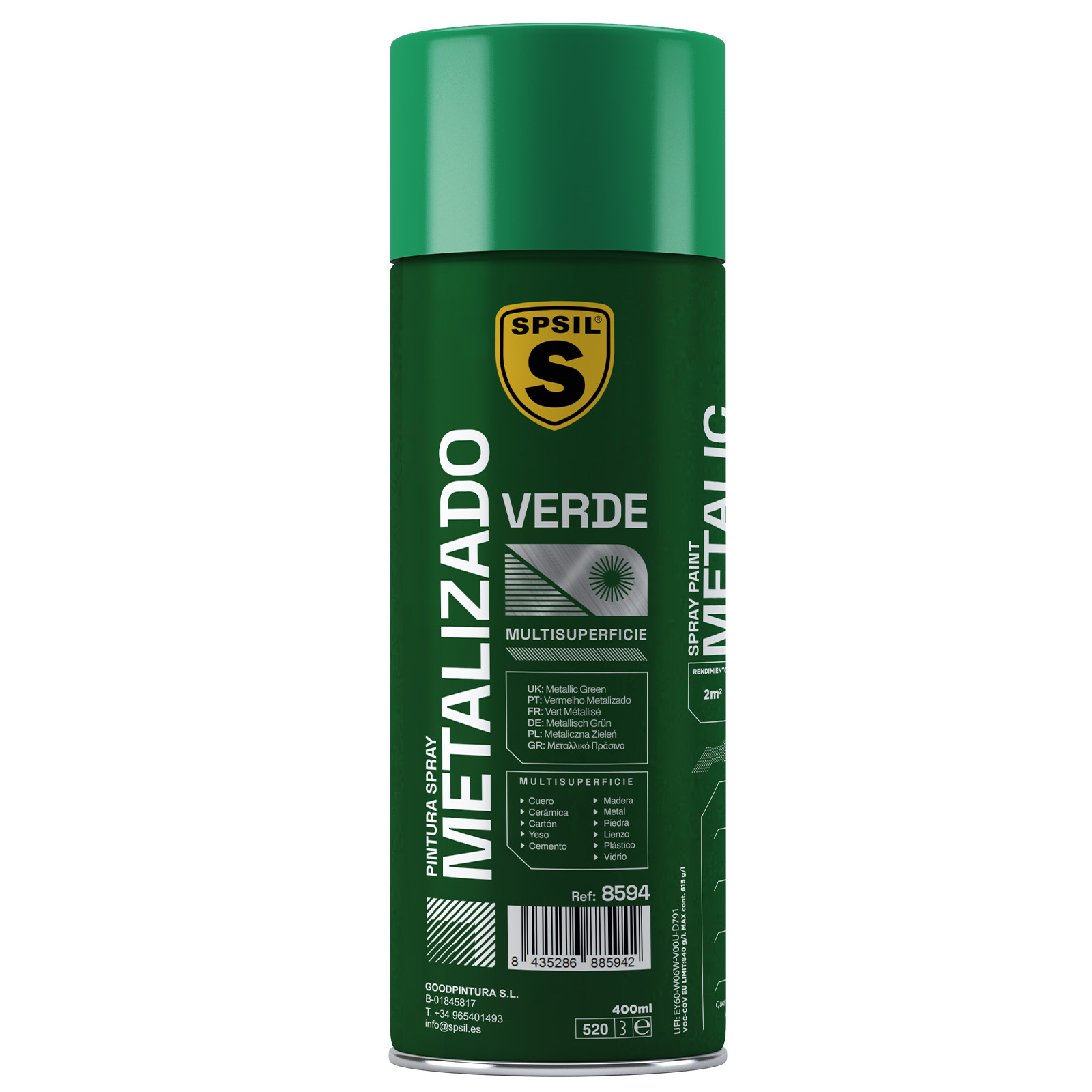 Pintura Spray Metalizado con Brillo Spsil Verde 400ml - Aplicable para ...
